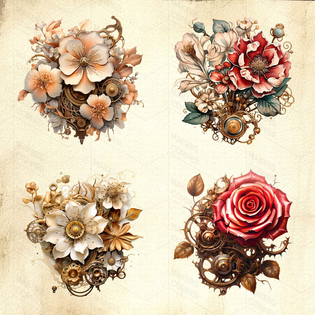 Steampunk Flowers Clip Art Collection for Art and Design - Etsy