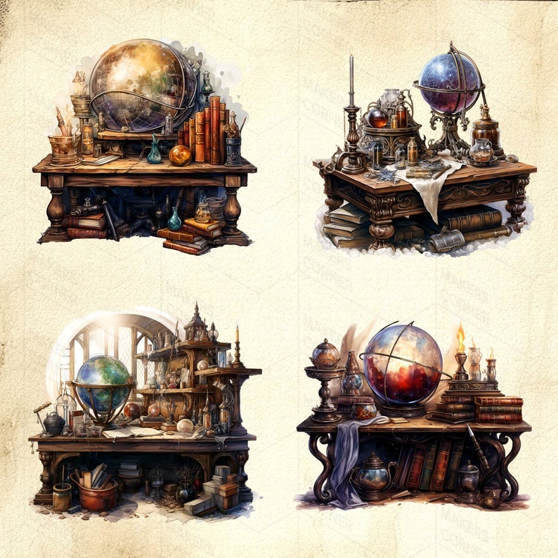 Enchanting Wizard Study Desk Clip Art Collection Fantasy Dungeon Master ...