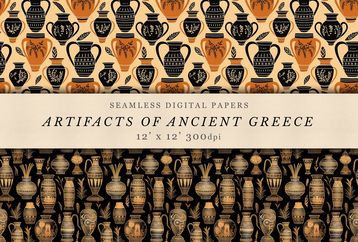 Artifacts of Ancient Greece Digital Design Papers, Seamless Pattern ...