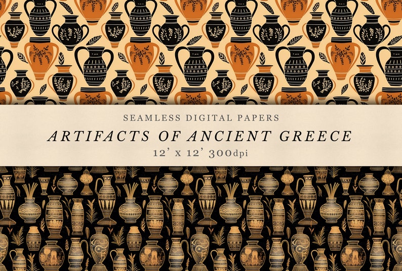 Artifacts of Ancient Greece Digital Design Papers, Seamless Pattern ...