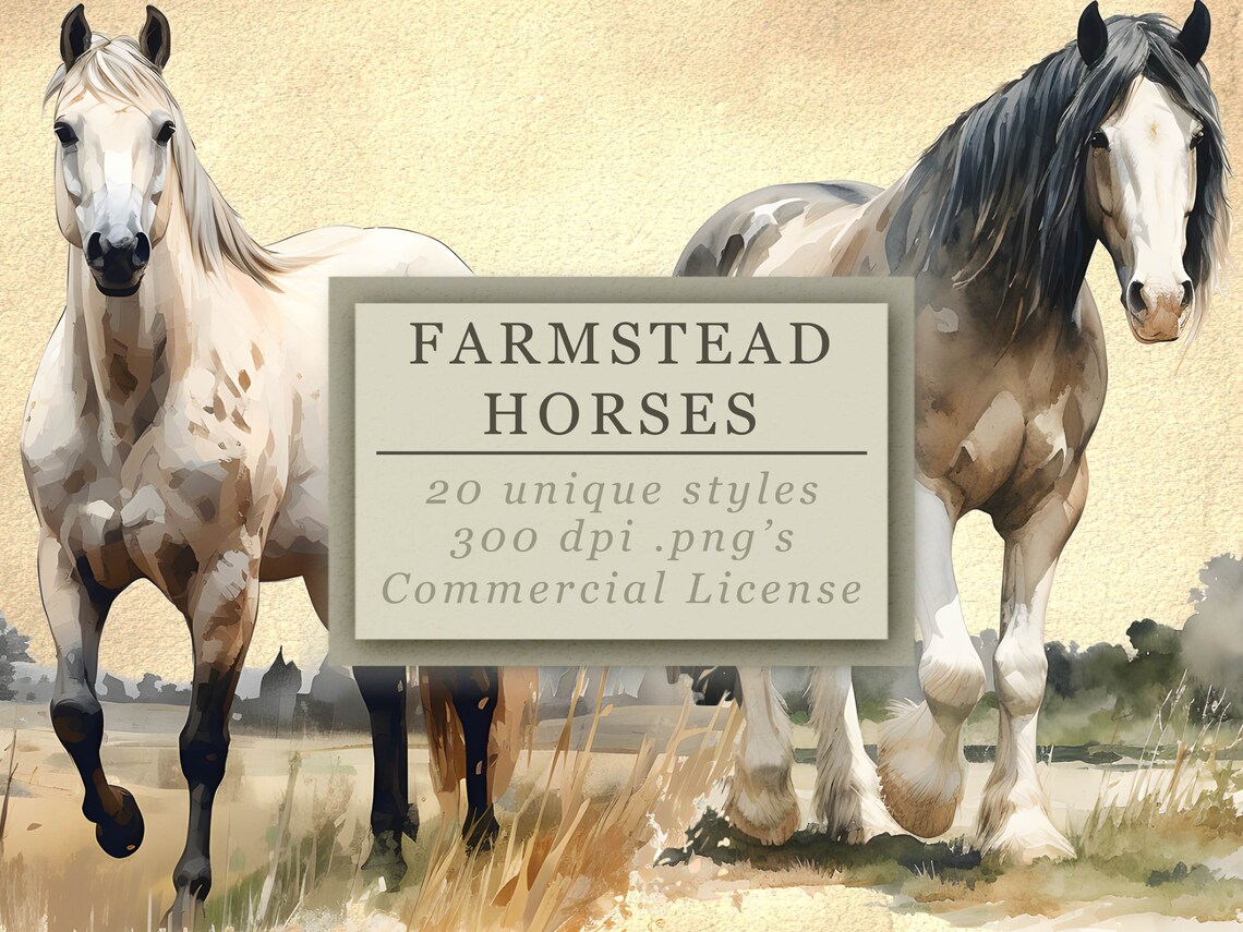 Farmstead Horses Clip Art Collection High-quality Digital Downloads for ...