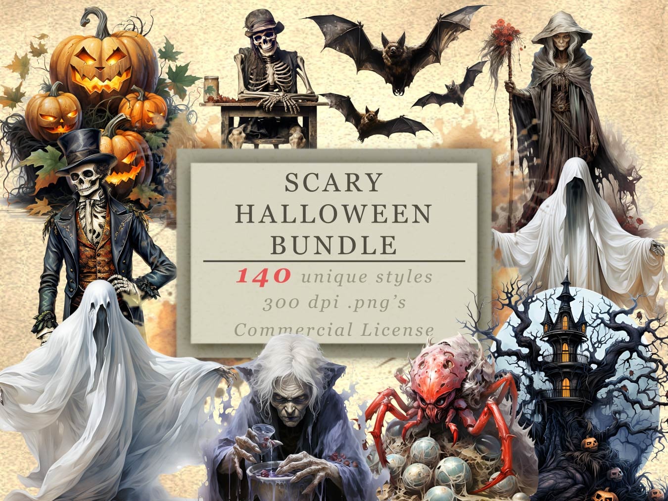 Scary Halloween Clip Art Bundle for Art and Design, Halloween Graphics ...