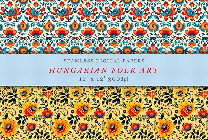 Hungarian Folk Art Digital Design Papers Seamless Pattern - Etsy