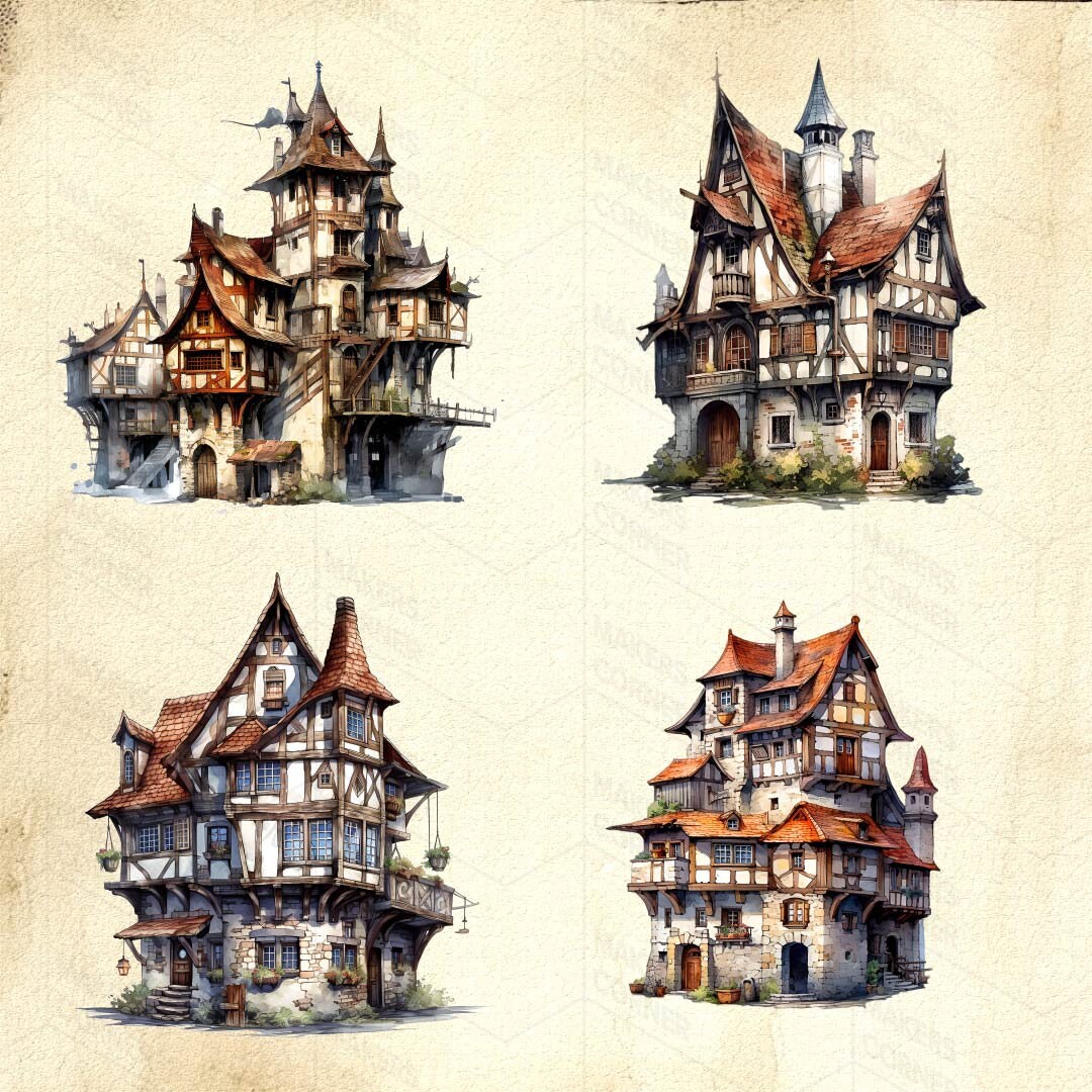 Medieval Homes Clip Art Collection for Fantasy Art and Design, Old ...