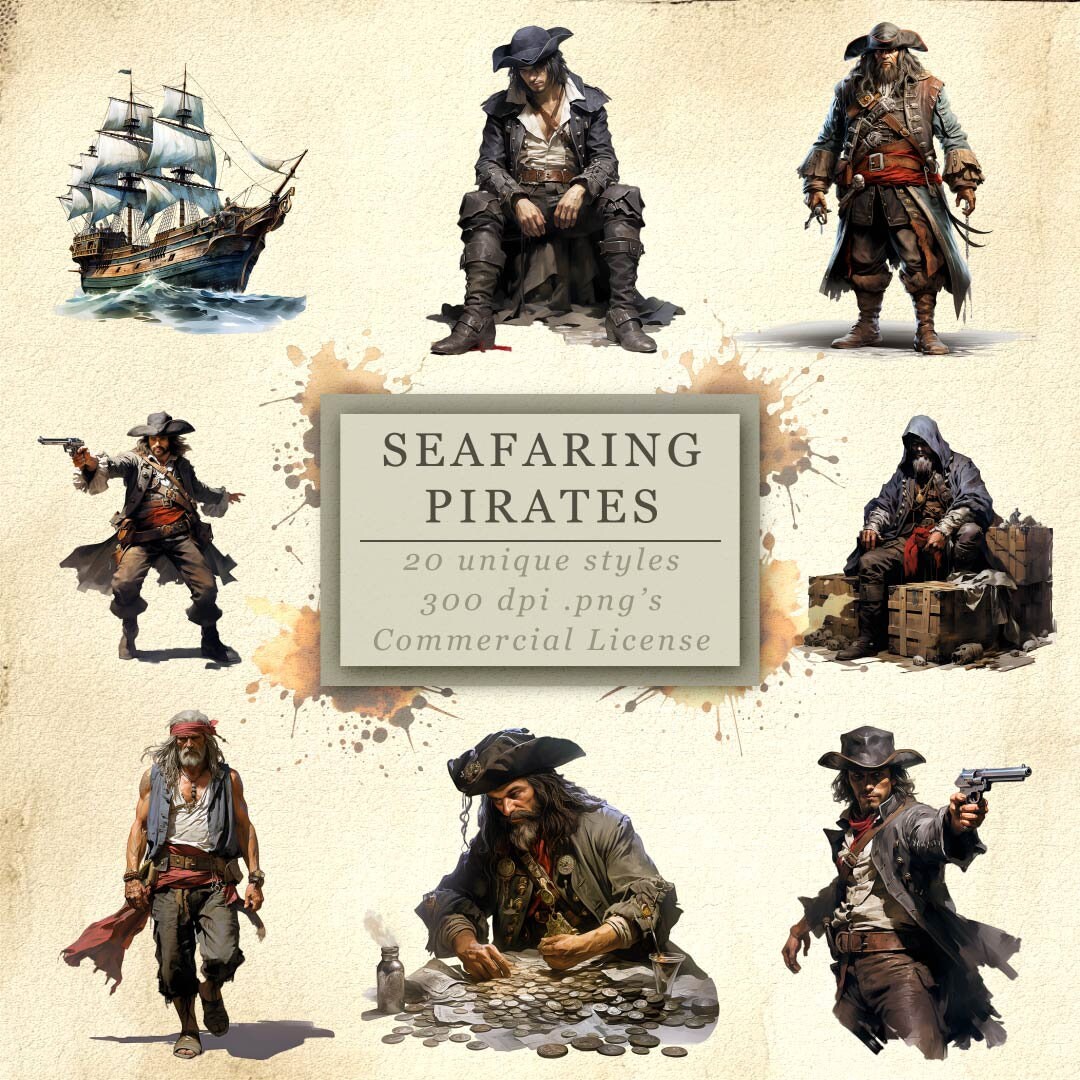 Seafaring Pirates Clip Art Collection for Art and Design, Digital ...