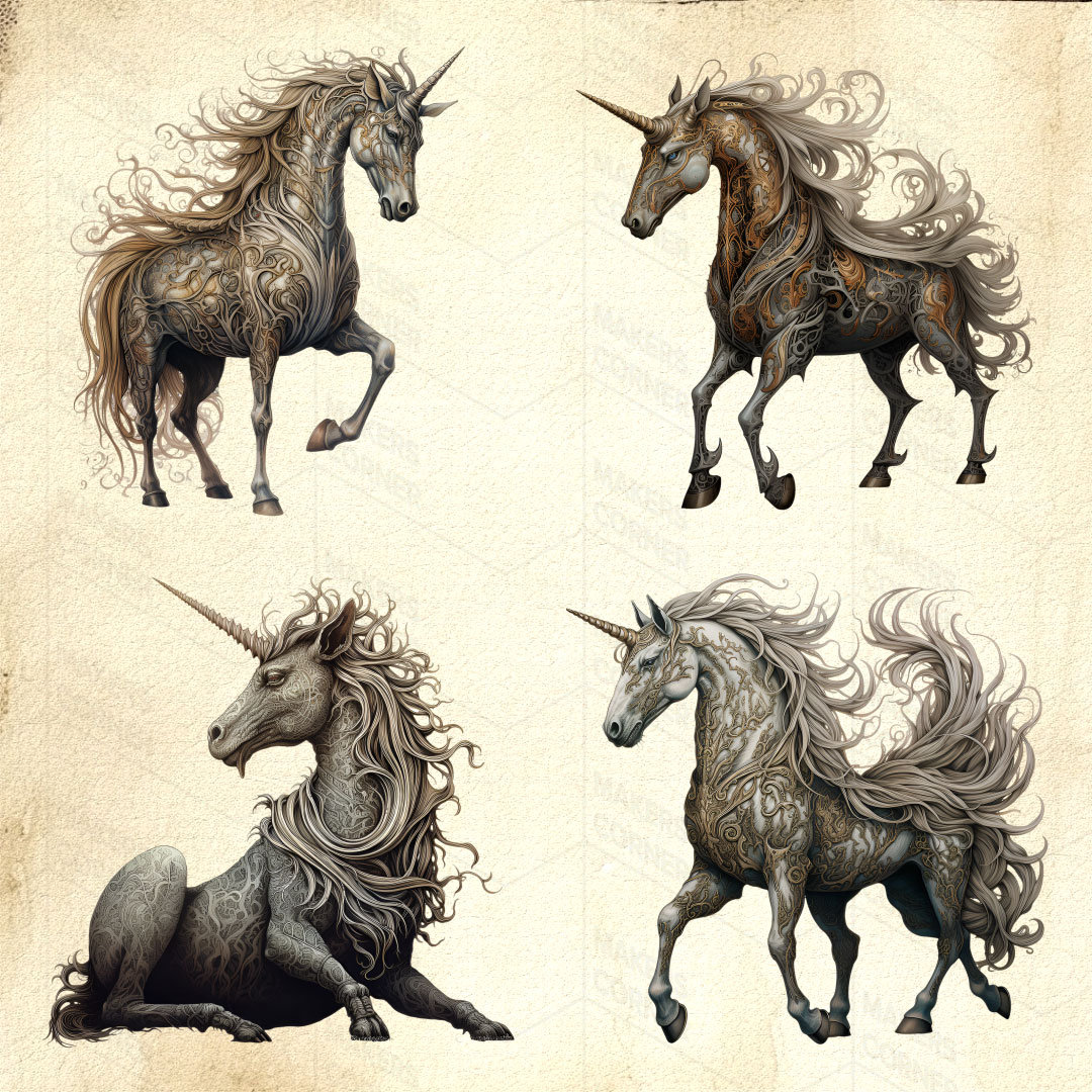 Ornate Unicorns Clip Art Collection for Art and Design - Etsy