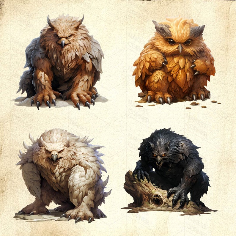 Menacing Owlbears Clip Art Collection for Art and Design, Magical ...