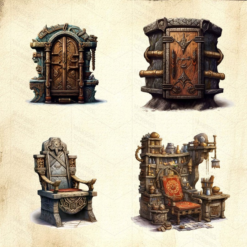 Dwarven Furniture Clip Art Collection for Fantasy Art and Design ...