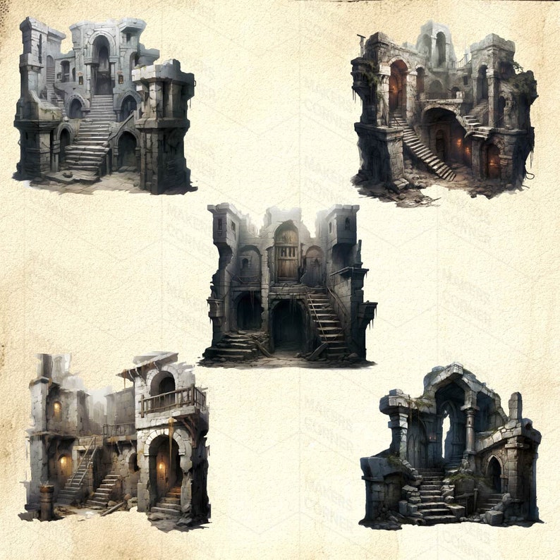 Dungeon Rooms Clip Art Collection Fantasy Rooms and Furniture Graphics ...