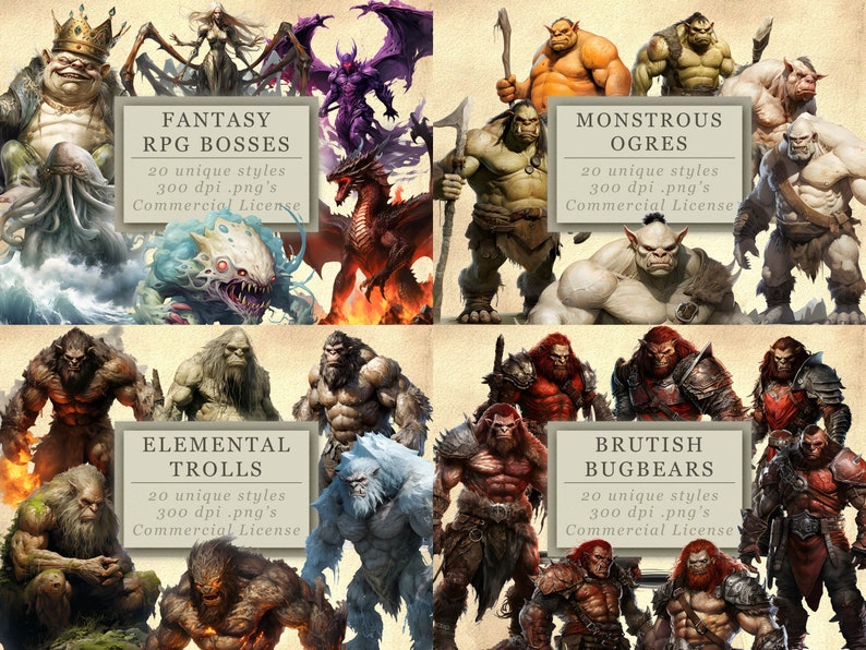 16 Packs 320 Pngs Ultimate RPG Enemy Clip Art Bundle for Art and Design ...