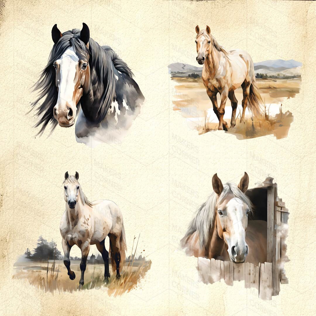 Farmstead Horses Clip Art Collection High-quality Digital Downloads for ...