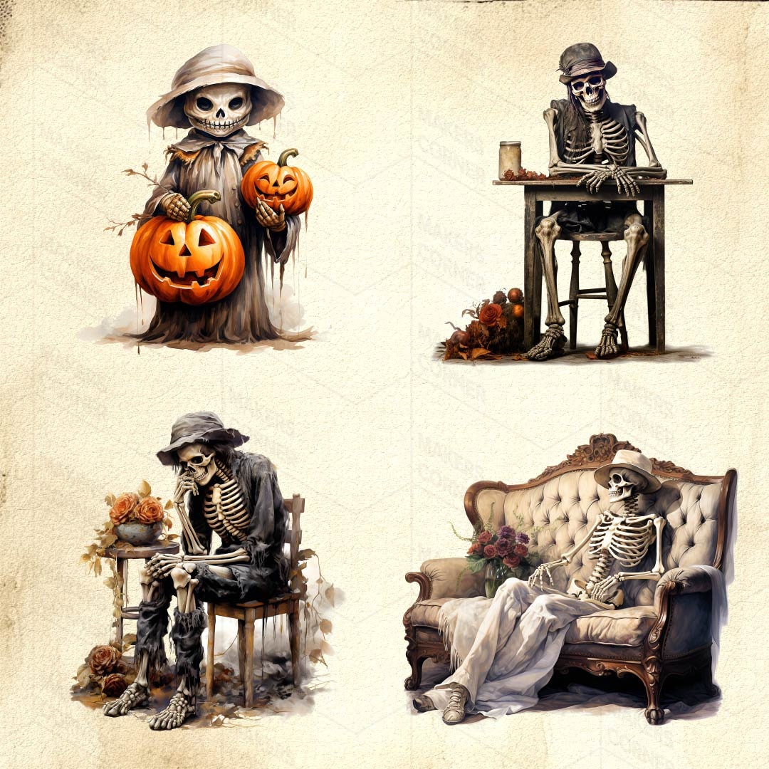 Funky Skeletons Clip Art Collection for Art and Design, Halloween ...