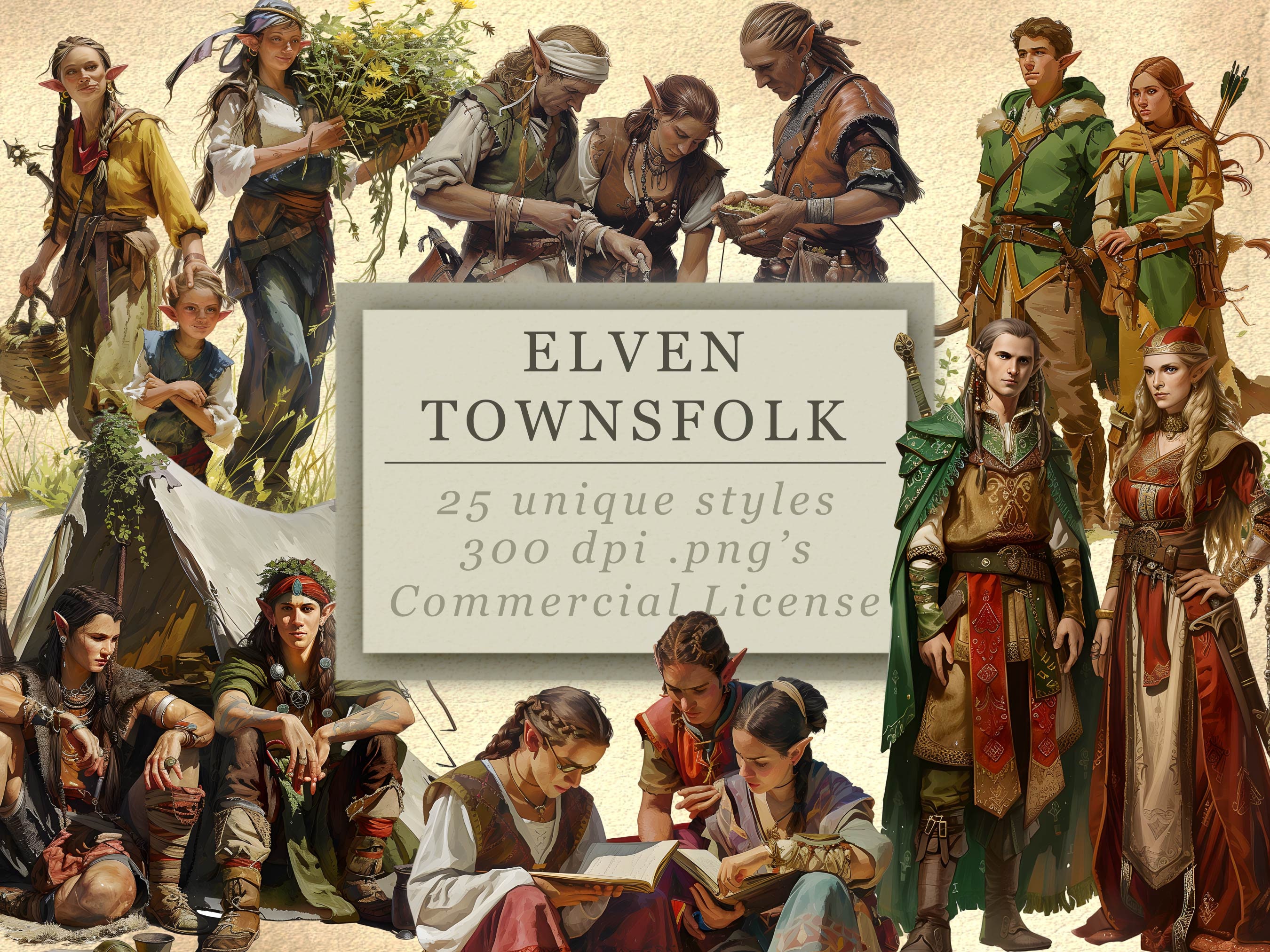 Elven Townsfolk Clip Art Collection for Art and Design, RPG Graphics ...