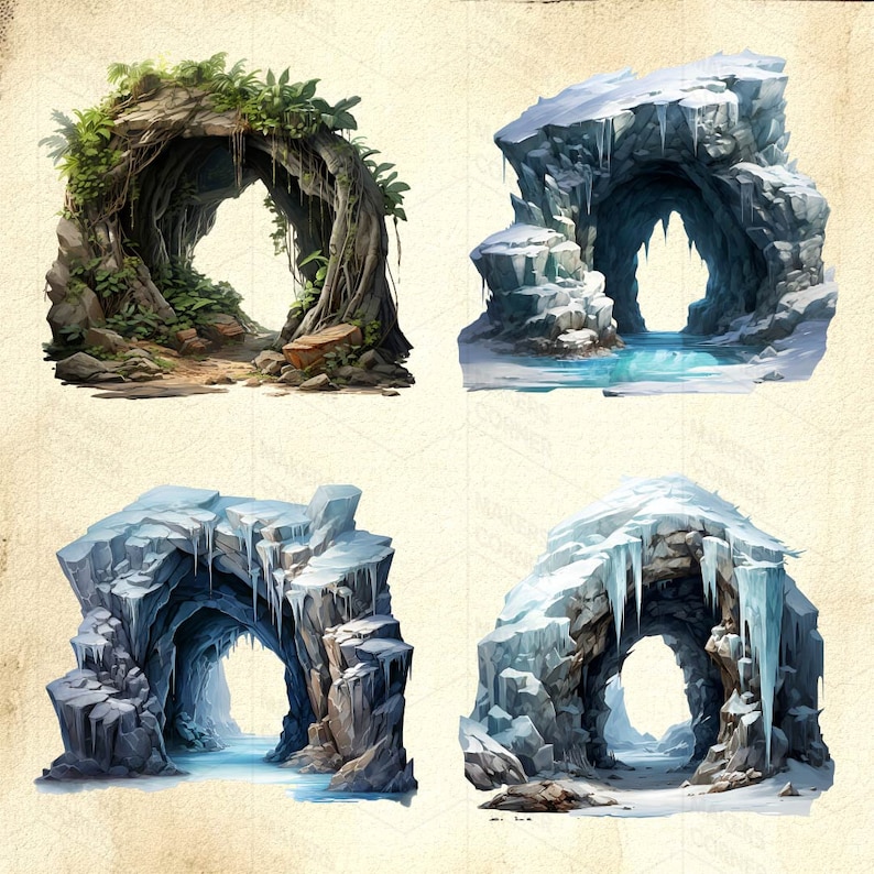 Cave Entrances Clip Art Collection Fantasy Dungeon Graphics Quest and ...