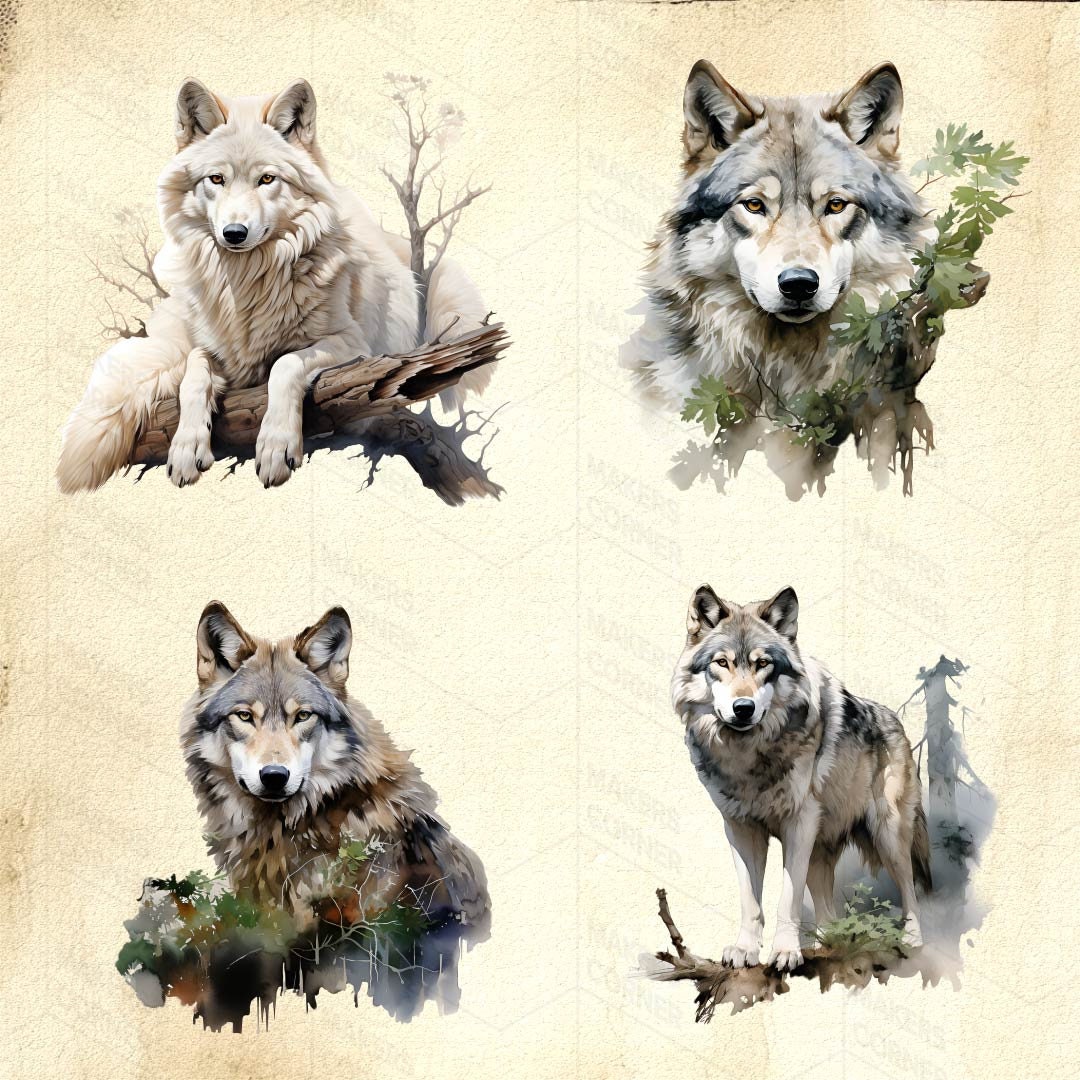 Wolf Pack Clip Art Collection for Art and Design, Instant Download ...