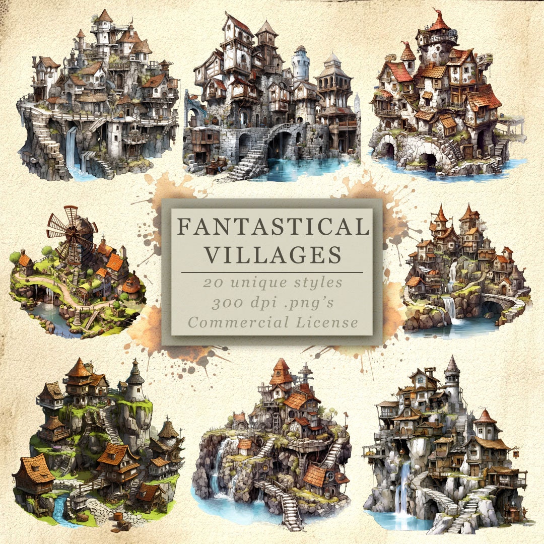 Fantastical Villages Clip Art Collection for Fantasy Art and Design ...