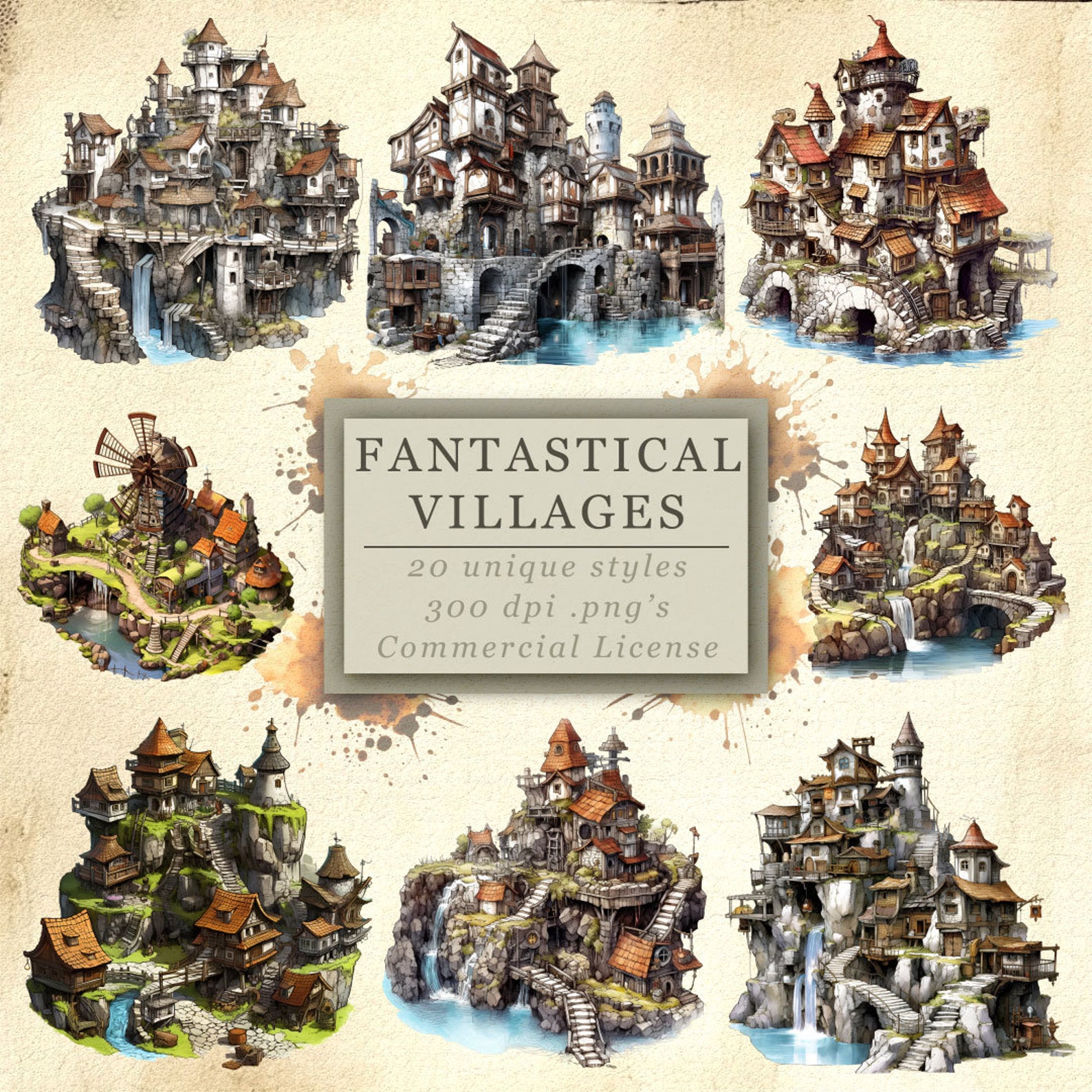 Fantastical Villages Clip Art Collection for Fantasy Art and - Etsy
