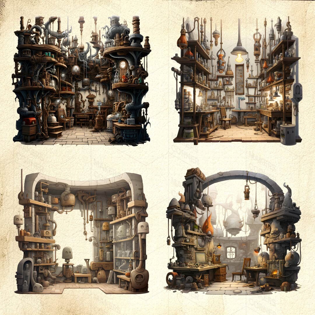 Artificer Workshop Clip Art Collection Fantasy Rooms and Furniture ...