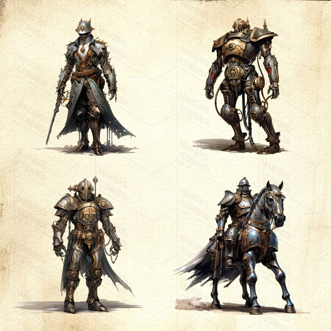 Steampunk Knights Clip Art Collection Digital Download for Art and ...