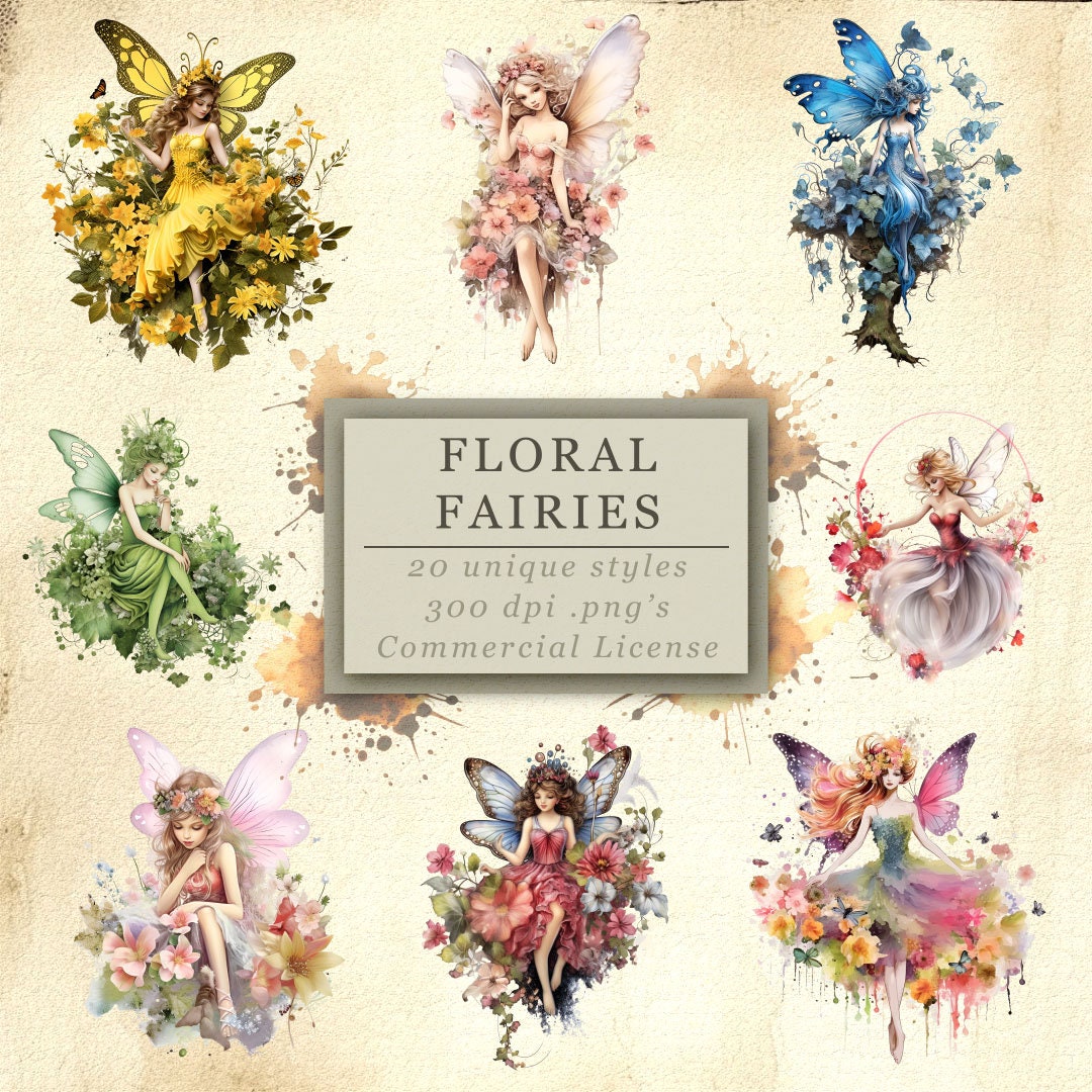 Floral Fairies Clip Art Collection for Art and Design, Fantasy ...