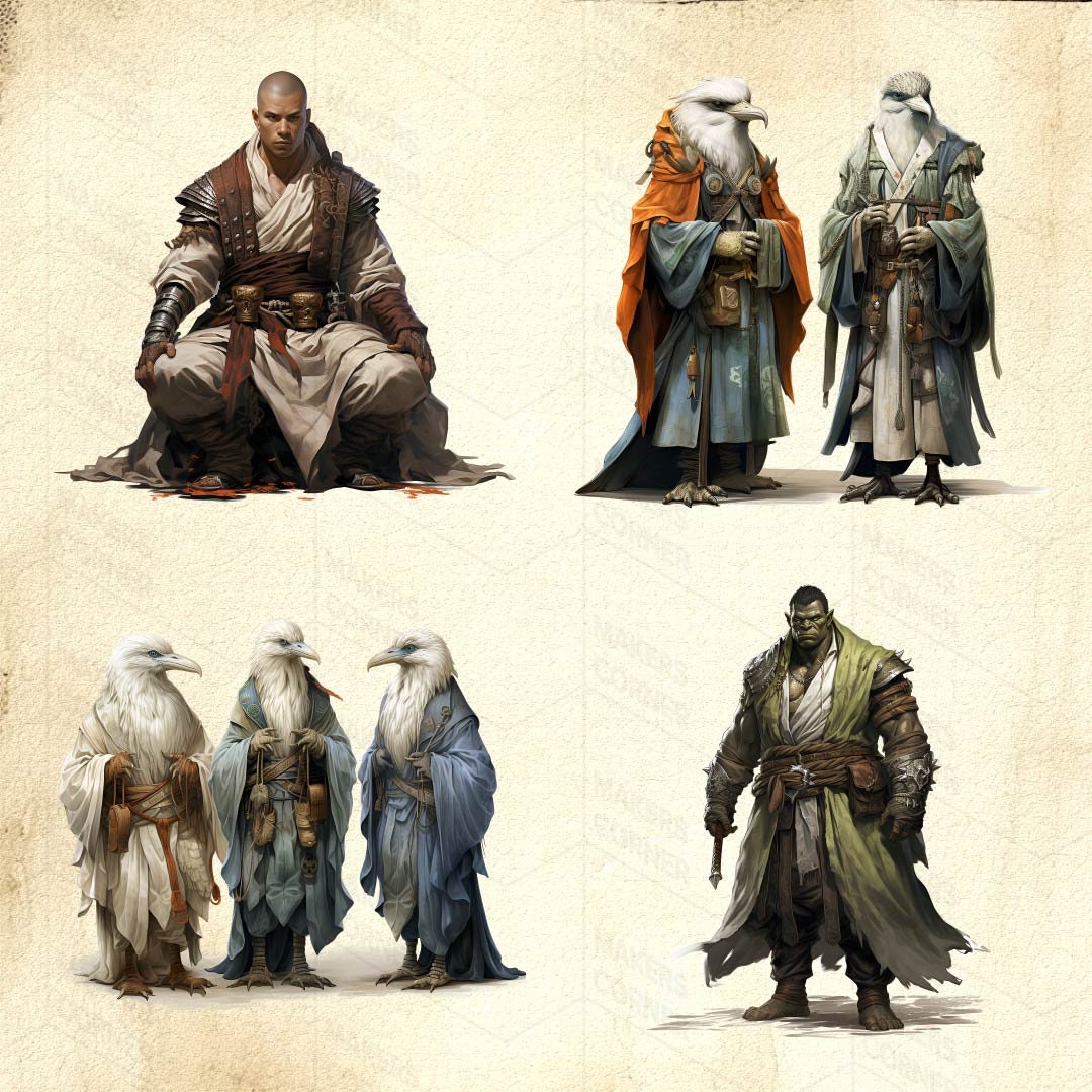 Devoted Monks Clip Art Collection for Art and Design, RPG Graphics ...