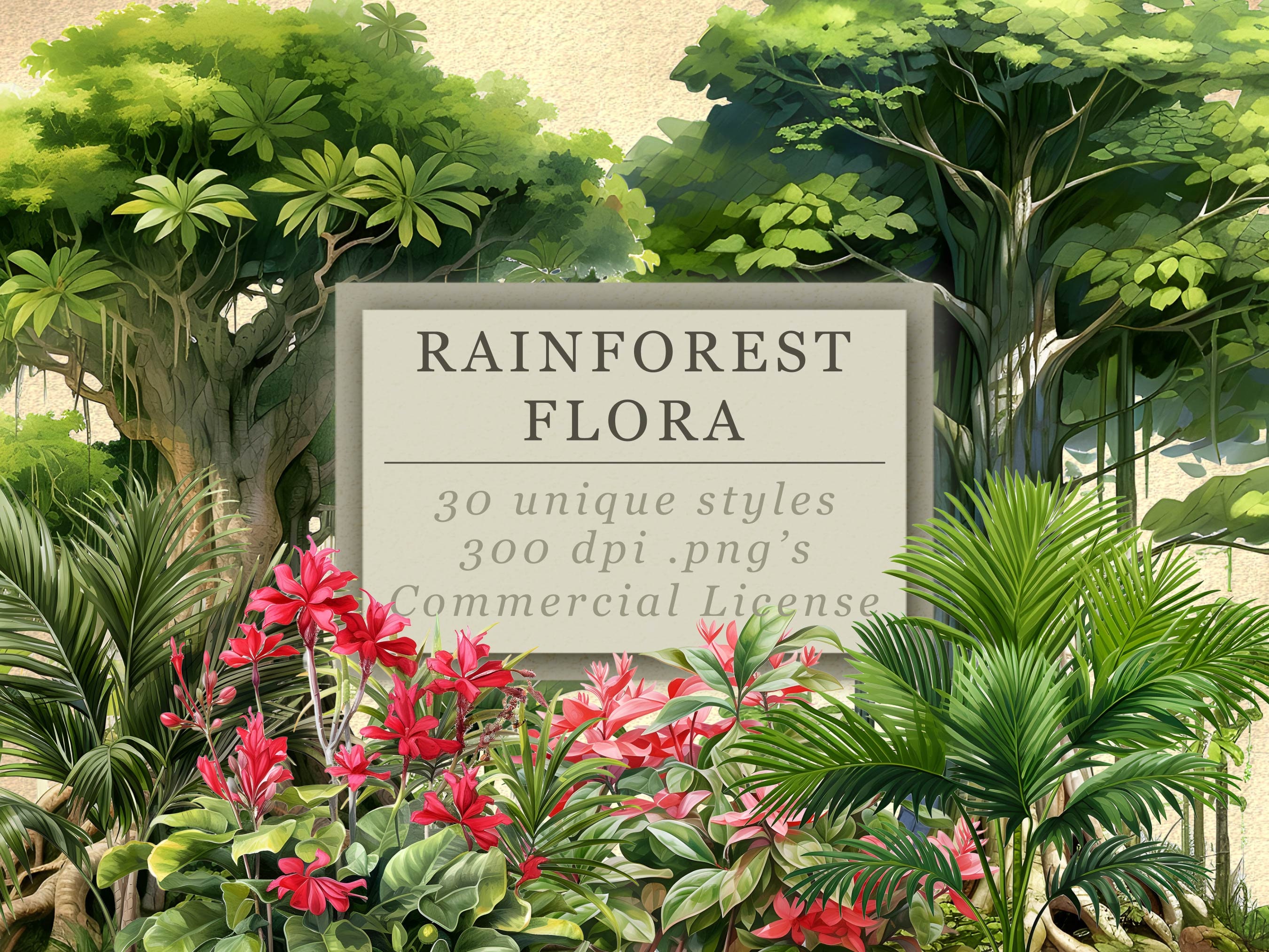 Tropical Rainforest Flora Clip Art Collection Stunning Watercolor ...