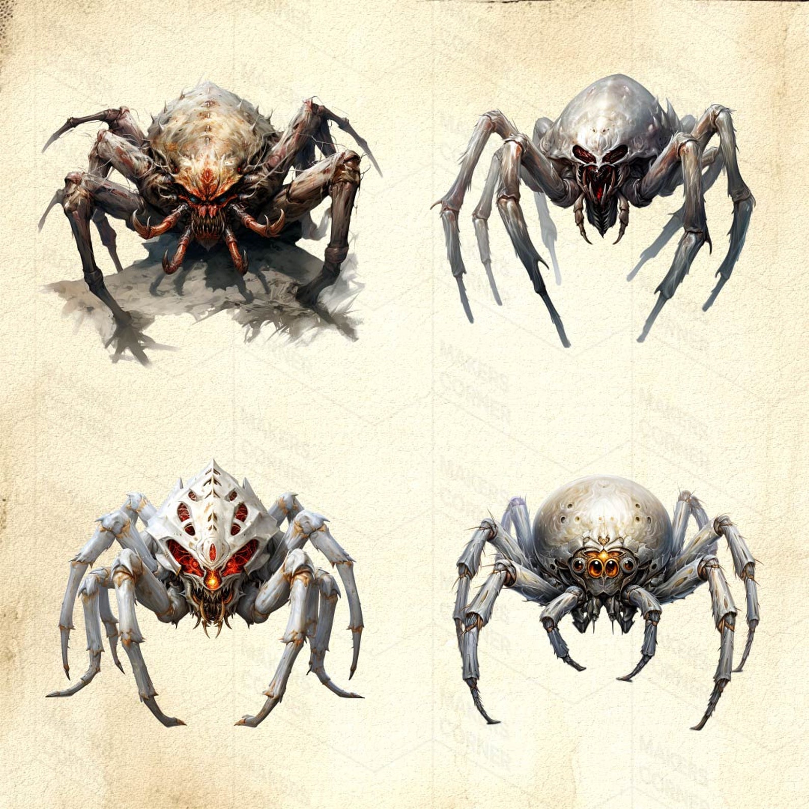 Evil Spiders Clip Art Collection for Art and Design, Fantasy Arachnids ...