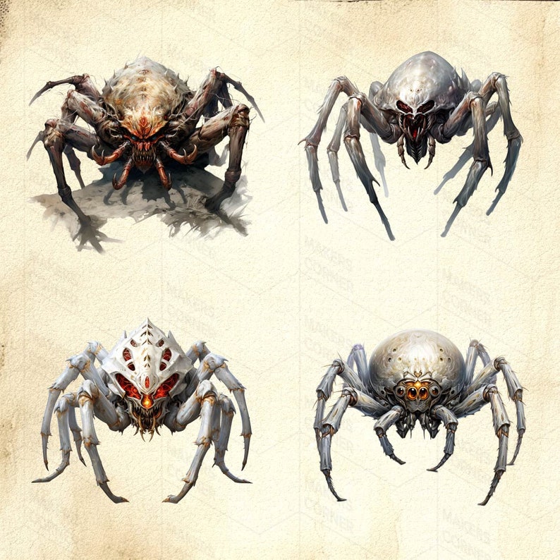 Evil Spiders Clip Art Collection for Art and Design, Fantasy Arachnids ...