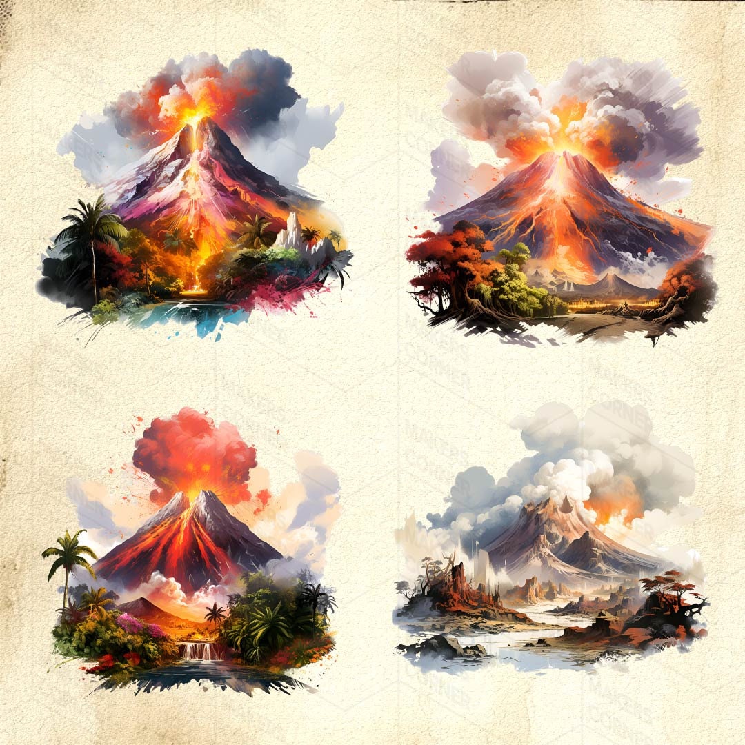 Destructive Volcanoes Clip Art Collection for Art and Design ...