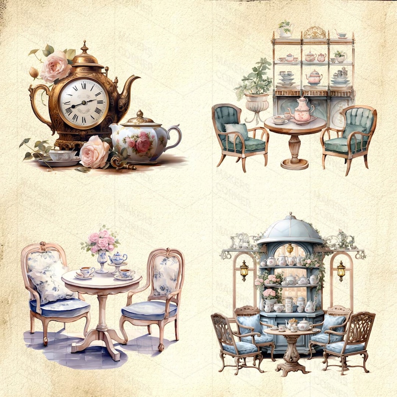 Whimsical Wonderland: Timeless Tea Room Clip Art Collection Enchanting Fantasy Rooms and ...