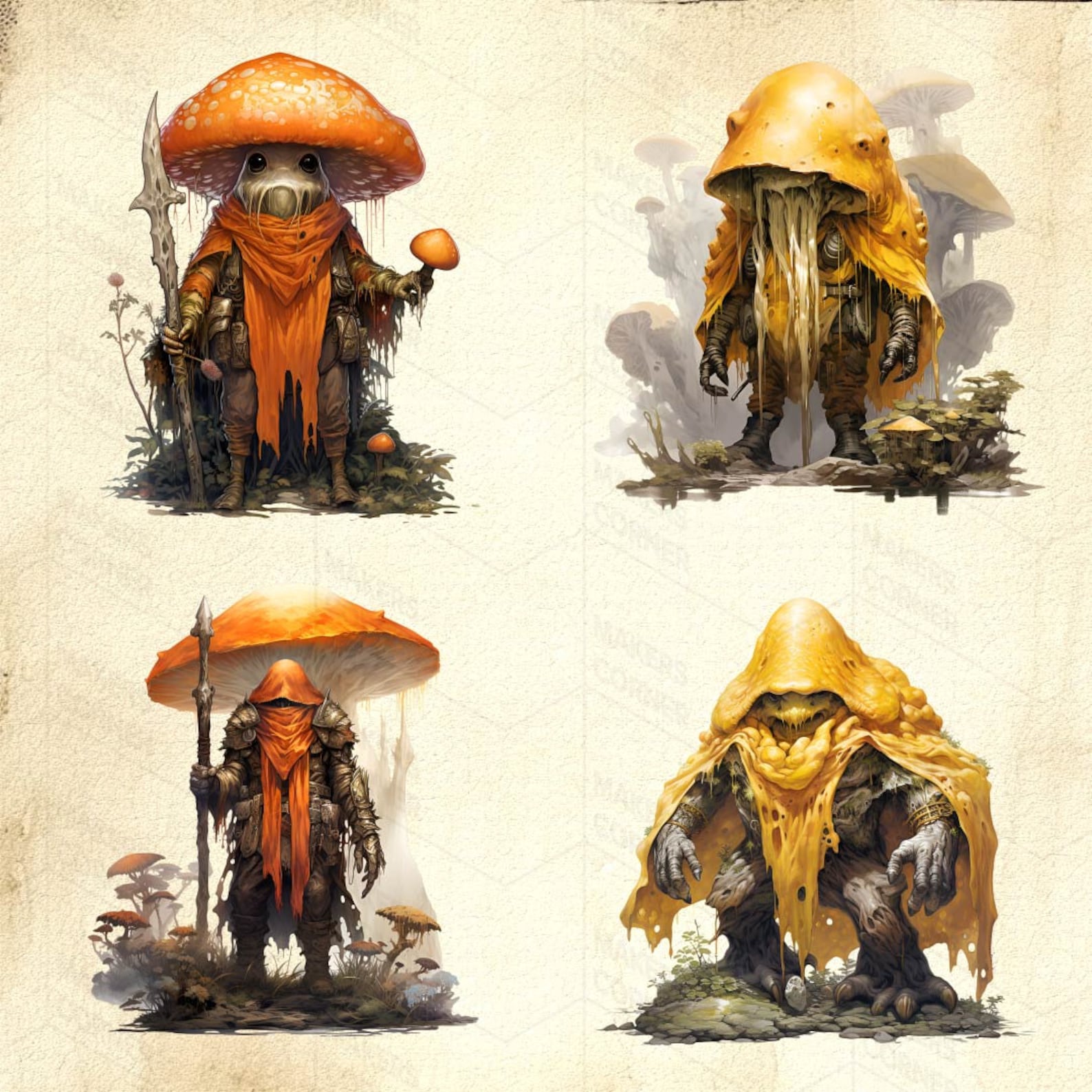 Myconian Spore People Clip Art Collection for Art and Design, Fungal ...