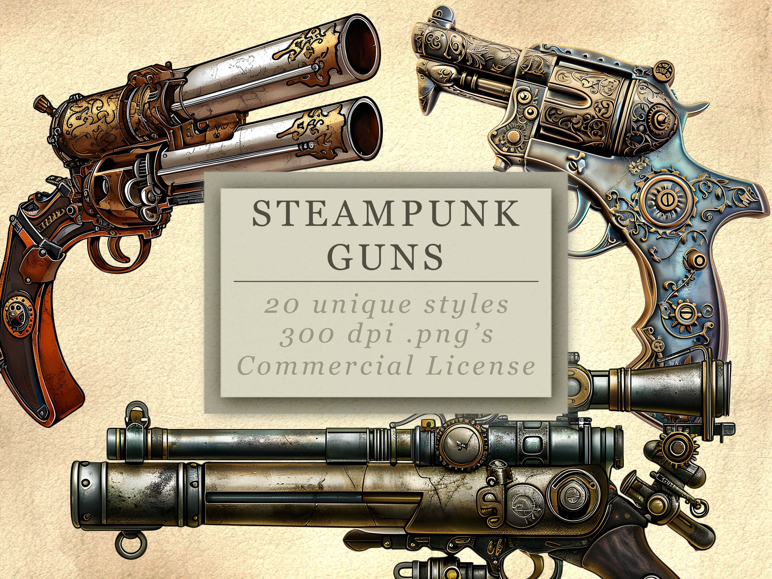 Steampunk Guns Clip Art Collection for Fantasy Art and Design ...