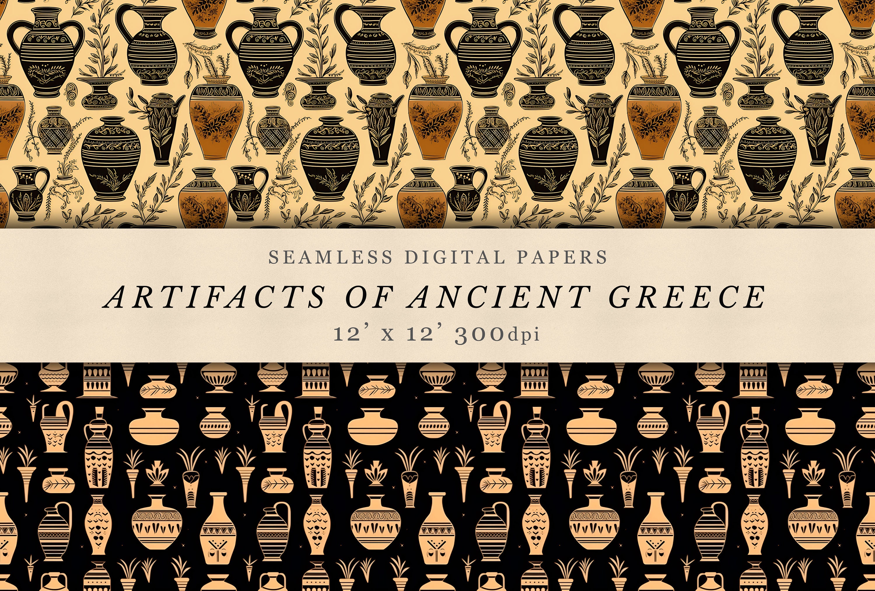 Artifacts of Ancient Greece Digital Design Papers, Seamless Pattern ...
