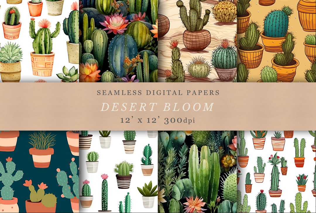 Desert Bloom Digital Design Papers, Cacti Pattern, Desert Background ...