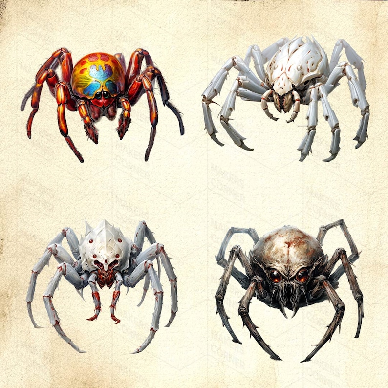 Evil Spiders Clip Art Collection for Art and Design, Fantasy Arachnids ...