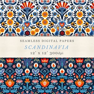 Scandinavian Folk Art Digital Design Papers, Seamless Pattern ...