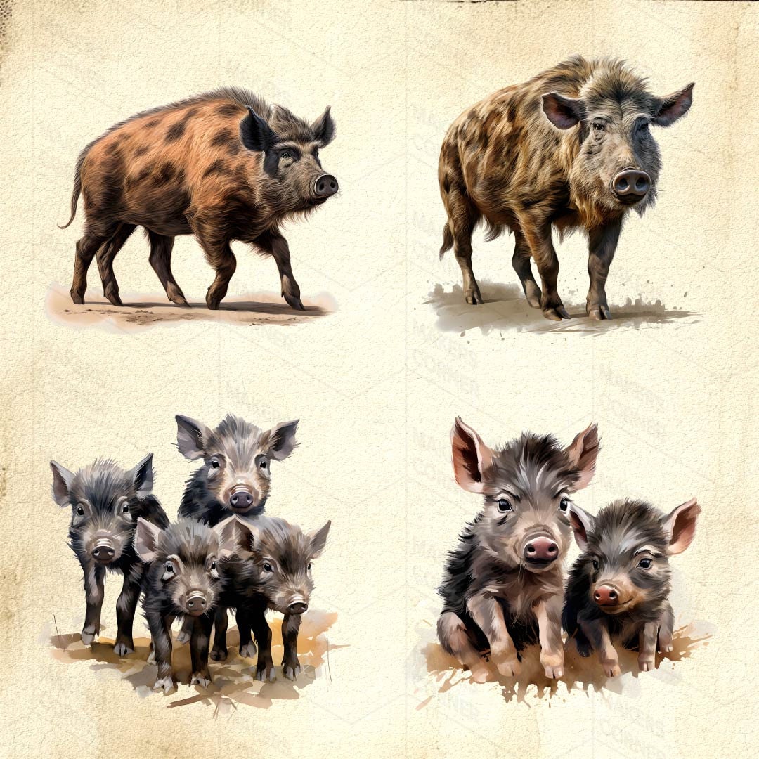 Wild Boar Clip Art Collection High-quality Digital Downloads for Art ...