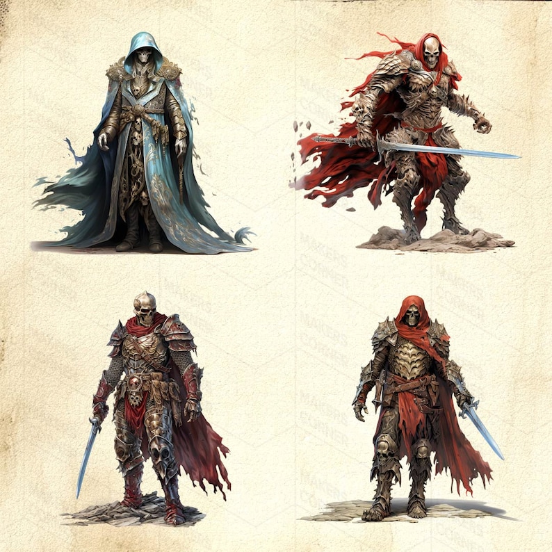 Mystical Skeleton Soldiers Fantasy Clip Art Collection for - Etsy