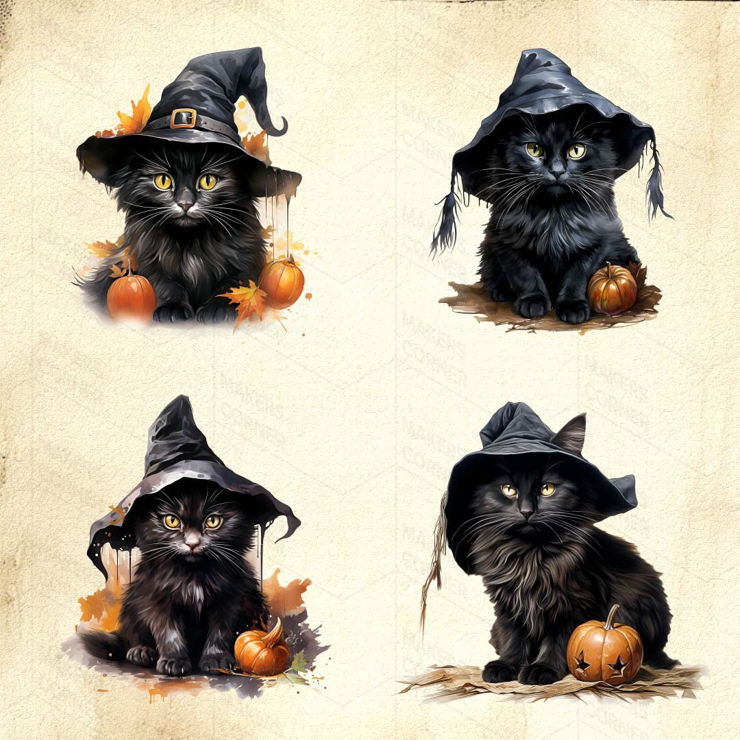 Cute Witch's Cats Clip Art Collection for Art and Design - Etsy
