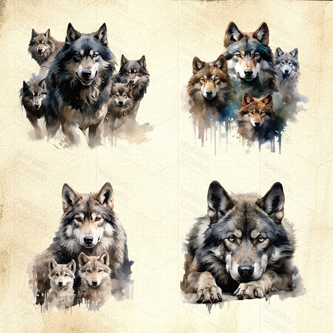 Wolf Pack Clip Art Collection for Art and Design, Instant Download ...