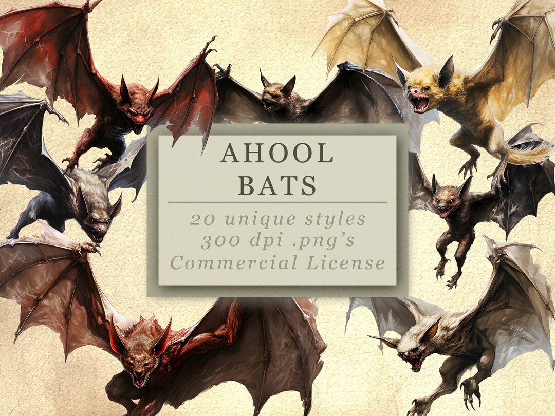 Ahool Bats Clip Art Collection for Art and Design, Games Night, Fantasy ...