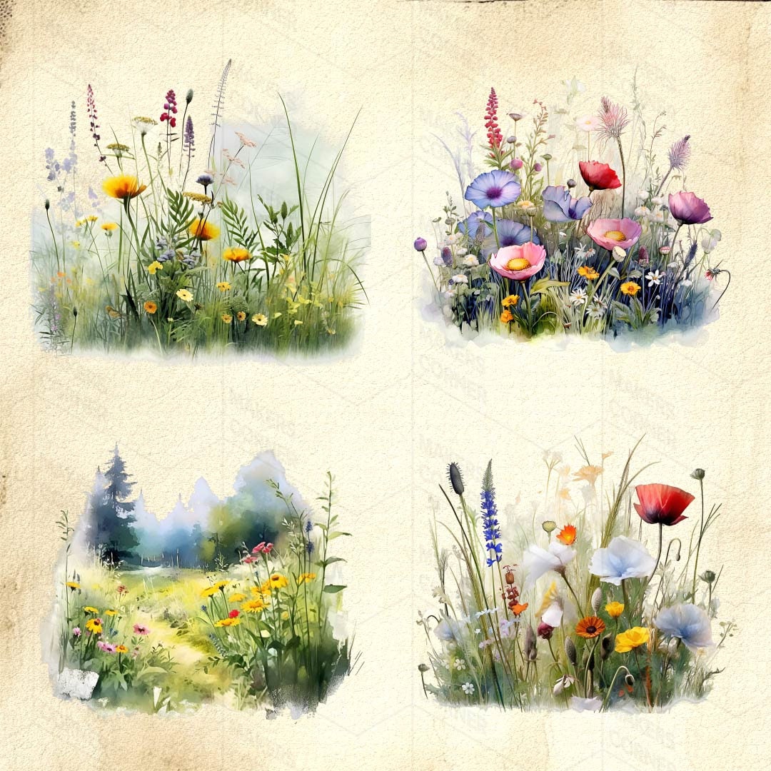 Blooming Meadows Clip Art Collection for Art and Design Beautiful ...
