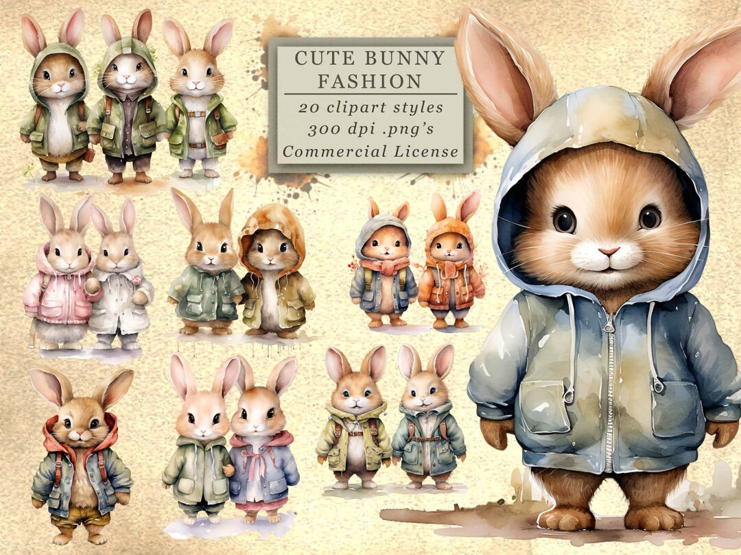 Enchanted Bunny Fashion Clip Art Collection - Fantasy Animals Dressed ...