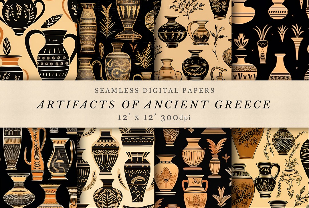 Artifacts of Ancient Greece Digital Design Papers, Seamless Pattern ...
