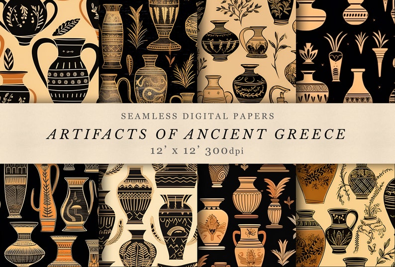 Artifacts of Ancient Greece Digital Design Papers, Seamless Pattern ...