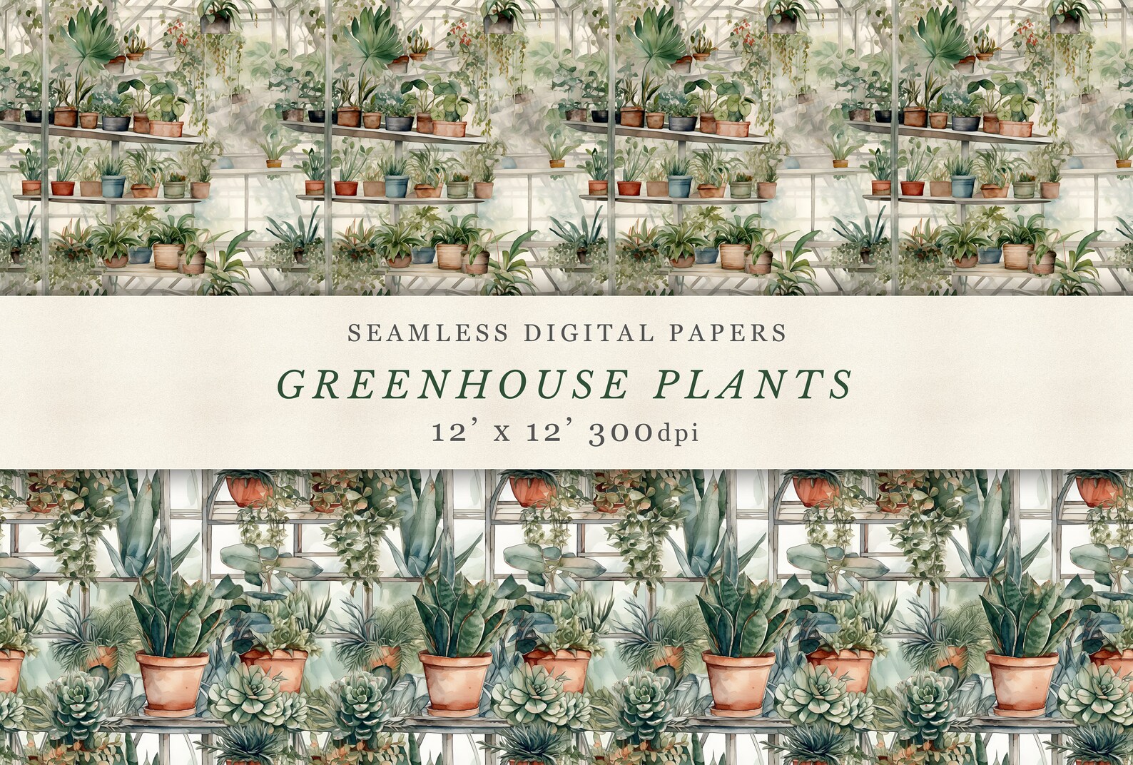Greenhouse Plants Digital Design Papers, Seamless Pattern, Printable ...