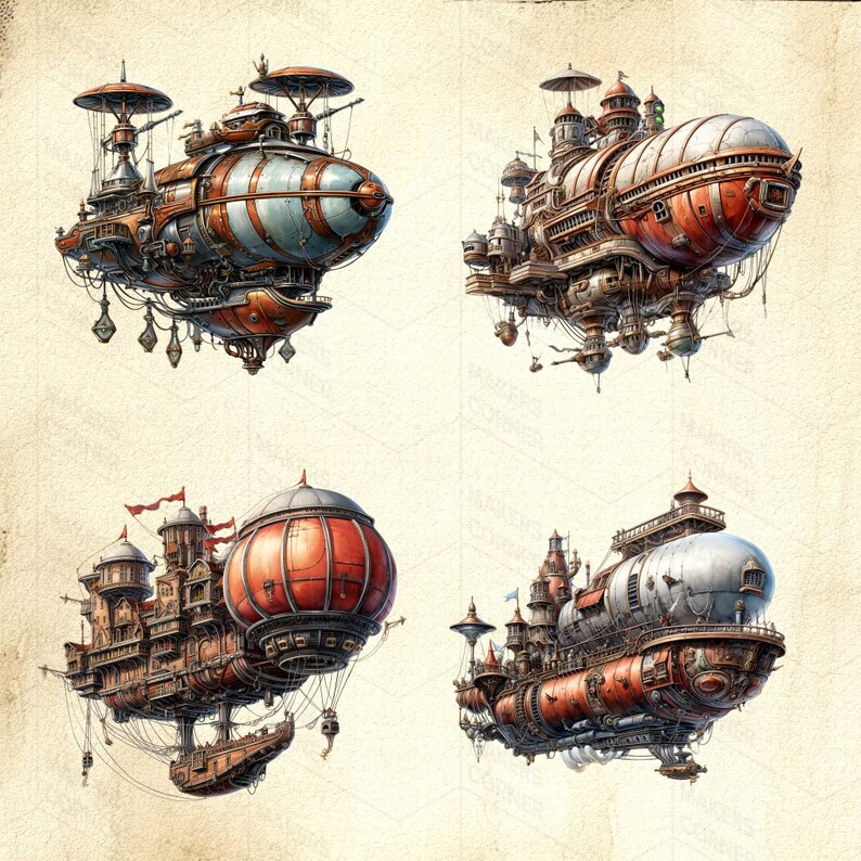 Steampunk Airships Clip Art Collection for Fantasy Art and - Etsy