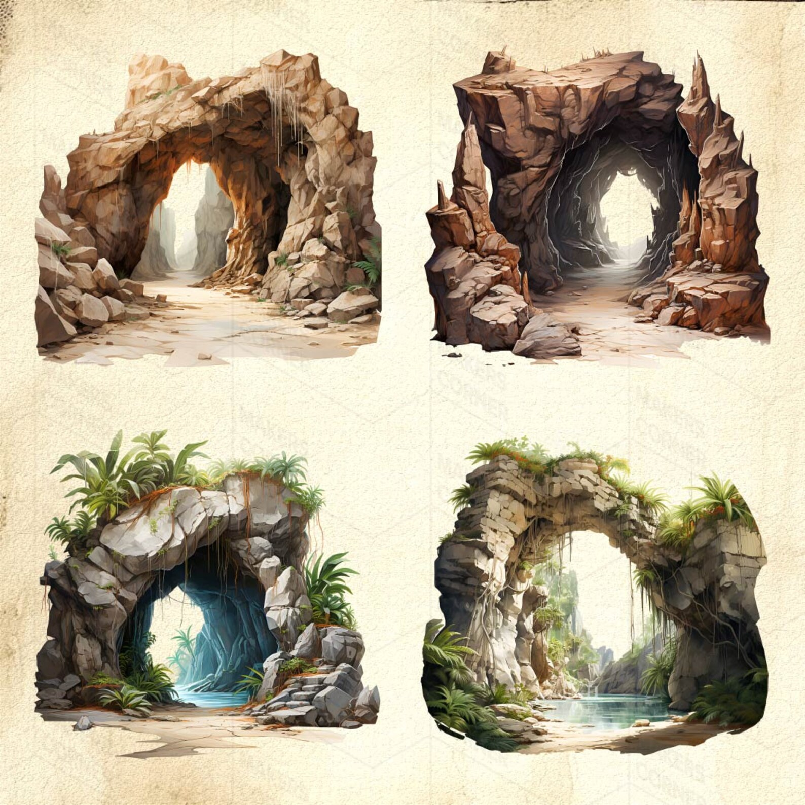 Cave Entrances Clip Art Collection Fantasy Dungeon Graphics Quest and ...