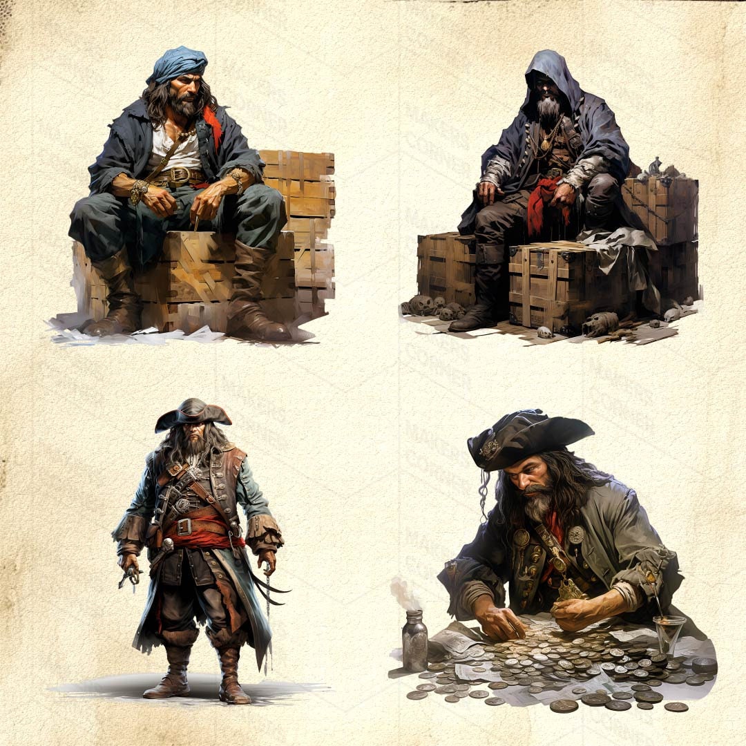 Seafaring Pirates Clip Art Collection for Art and Design, Digital ...