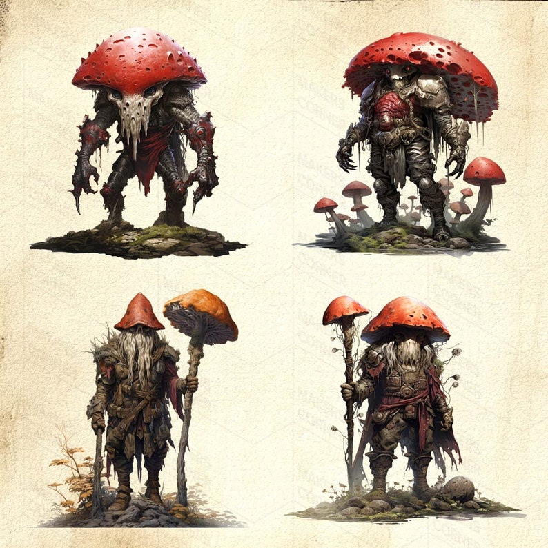 Myconian Spore People Clip Art Collection for Art and Design, Fungal ...